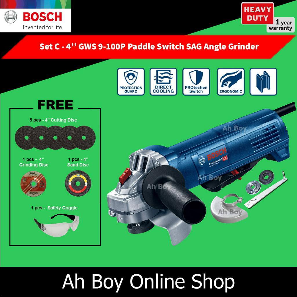 Bosch 4’’ GWS9-100P 900W Paddle Switch SAG Angle Grinder with Handle F ...