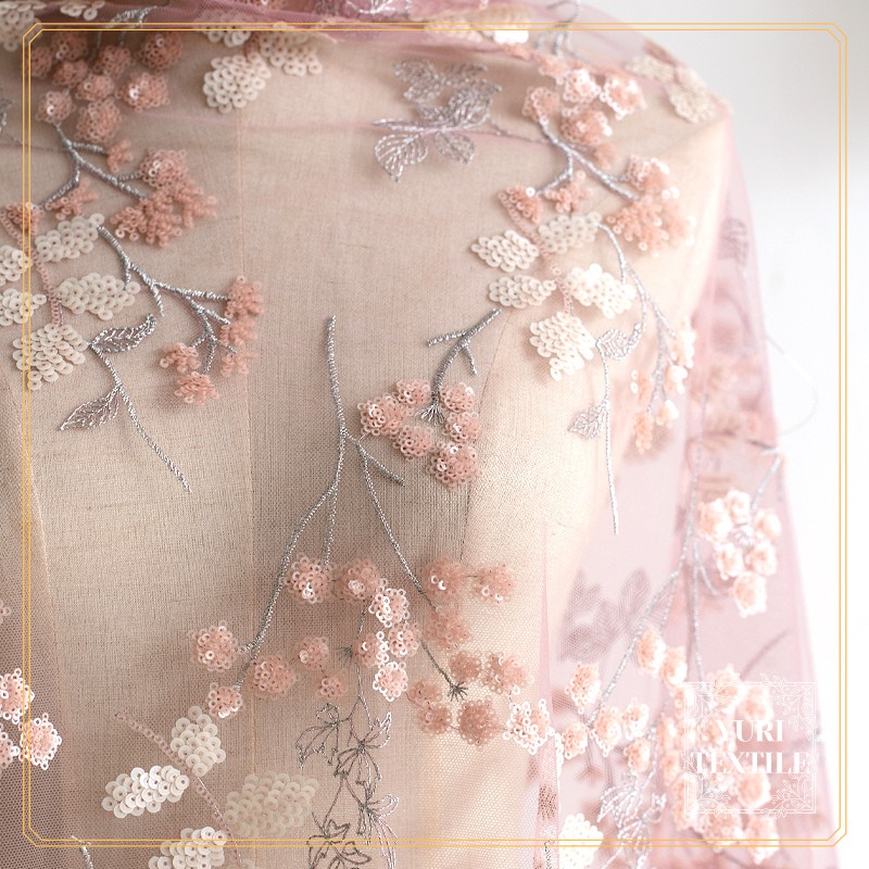 Premium Lace Fabric with Embroidery and Sequins / Kain Lace Meter ...