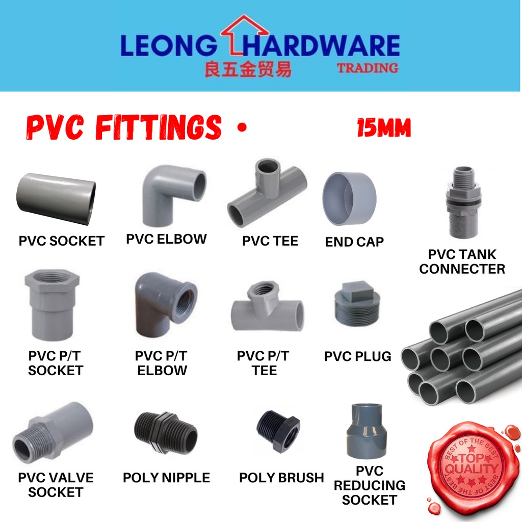 1/2" 15mm PVC Pipe Fitting Connector Sambungan Paip Air End Cap PT Socket Elbow fittings ...