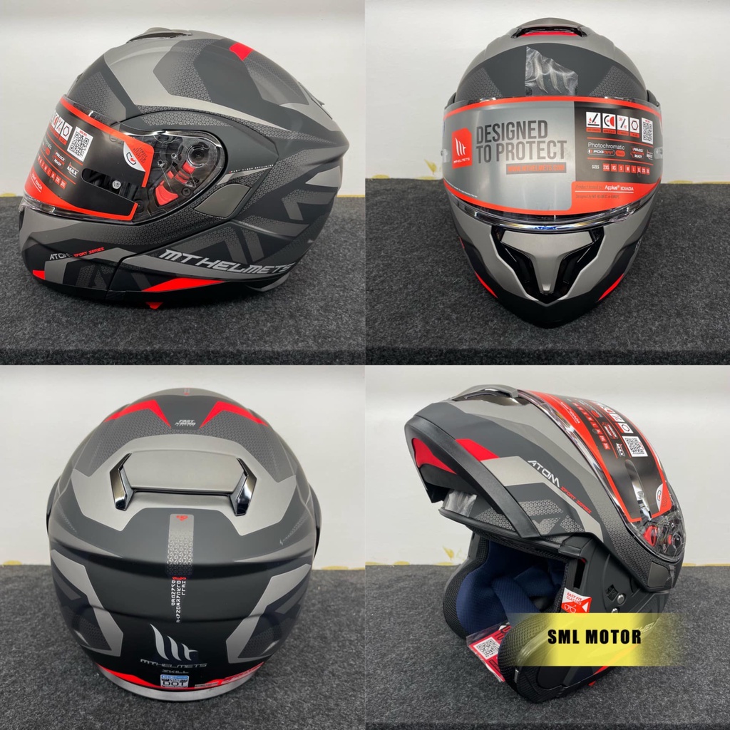 MT HELMETS ATOM SV SKILL MATT BLACK (Flip up Helmet with Double Visor) | Shopee Malaysia