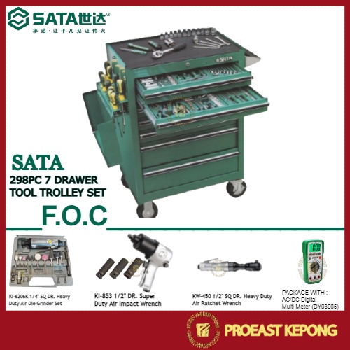 SATA 95107P-15A 298 pc 7 Drawer Tool Trolley Set + Kuani Air Tools Set ...