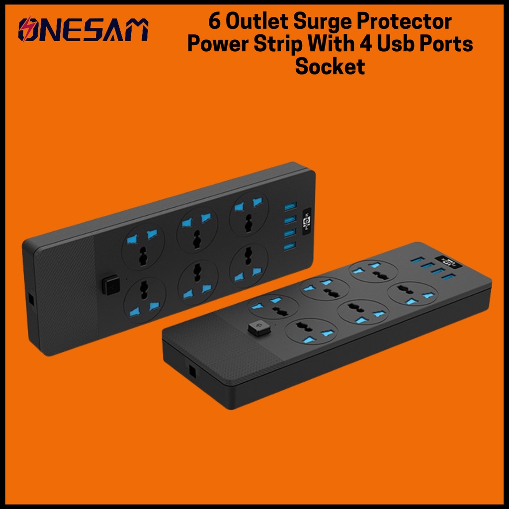 OneSam T12 Black 6 Outlet Surge Protector Power Strip With 4 Usb Ports ...