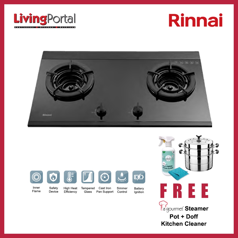 RINNAI 2 Inner Burner Gas Hob RB-2GI ( Free Branded Pot Set + Glass Detergent ) | Shopee Malaysia