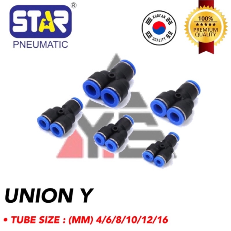(100% QUALITY) STAR PNEUMATIC UNION Y / PY ONE-TOUCH Y CONNECTOR (4/ 6/ 8/ 10/ 12/ 16MM) 🇰🇷 ...