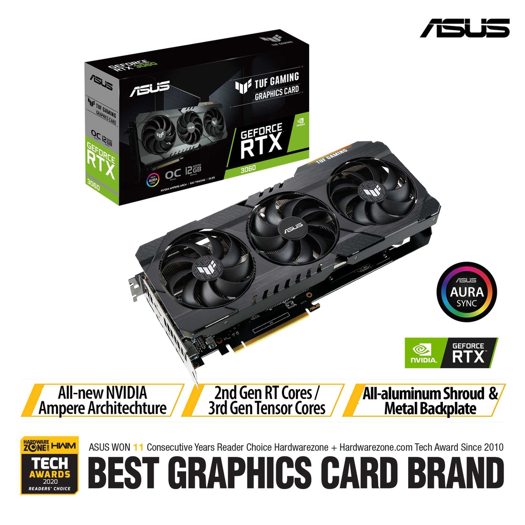 ASUS TUF RTX3060-O12G-V2-GAMING 12GB DDR6 192BIT GRAPHIC CARD (LHR) RTX ...