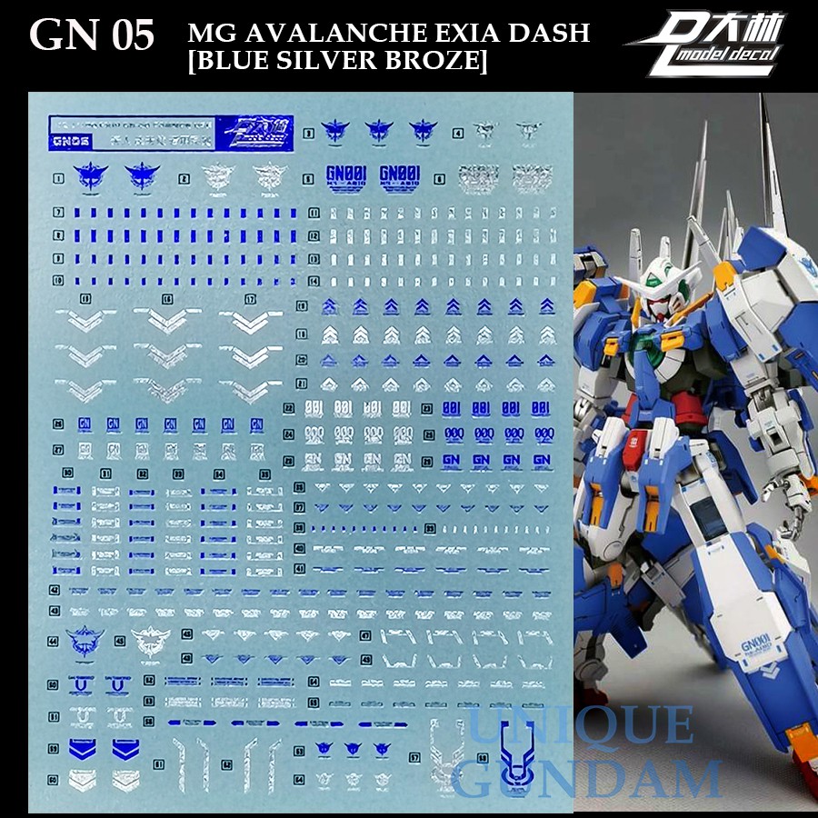 [DALIN] GN05 MG 1/100 AVALANCHE EXIA DASH GUNDAM [BLUE SILVER BRONZE] WATER SLIDE DECAL | Shopee ...