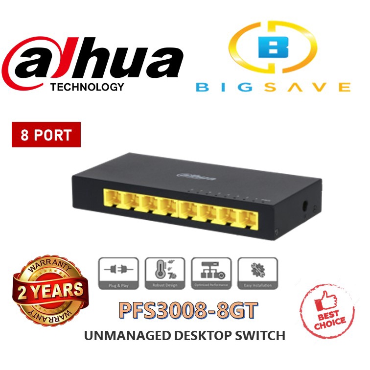DAHUA 8 PORT PFS3008-8GT ETHERNET UNMANAGED DESKTOP SWITCH | Shopee ...