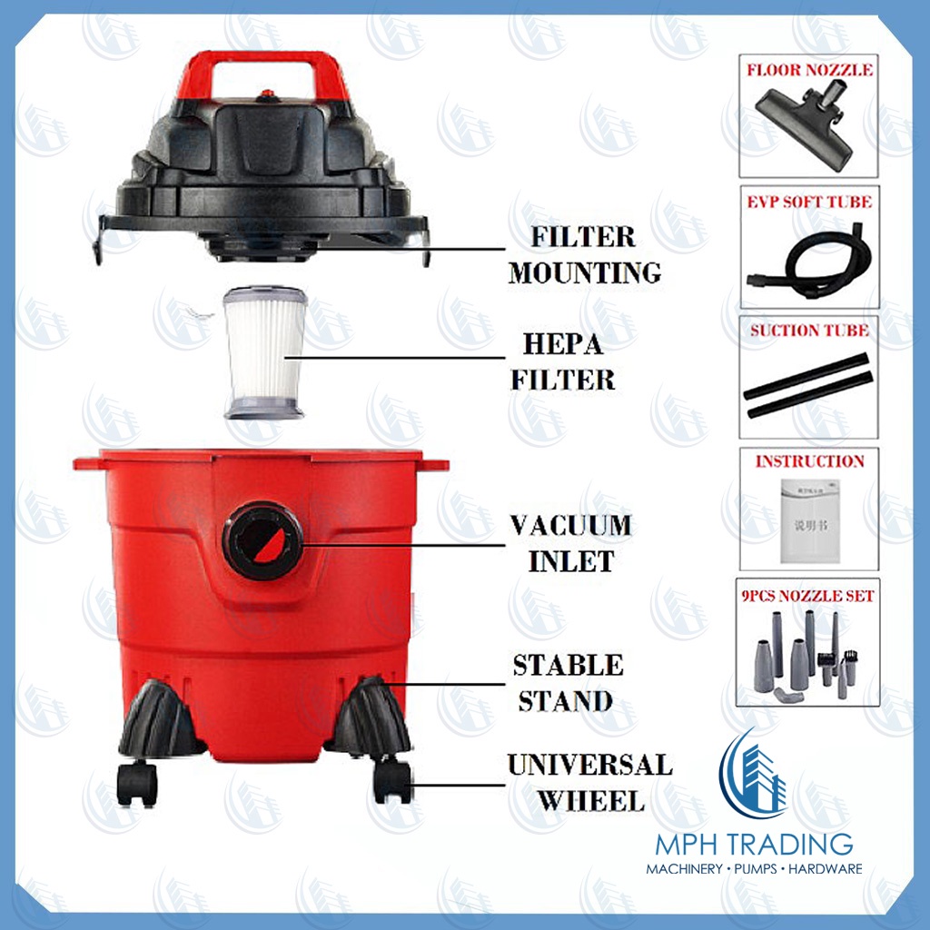 PRC 1000W 15L 3in1 Wet & Dry Vacuum Cleaner Blower Suction Mesin ...