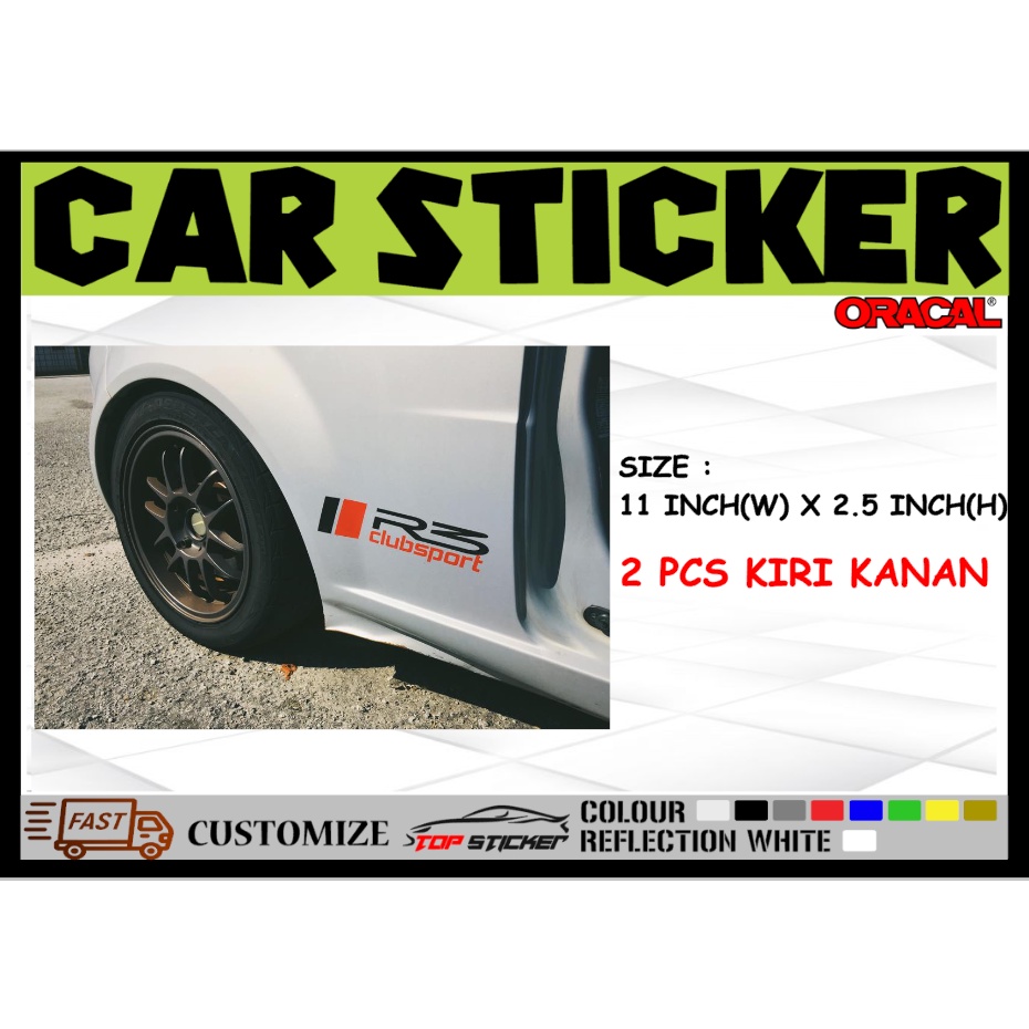 2 PCS KIRI KANAN R3 CLUBSPORT SIDE DOOR CAR STICKERS KERETA STICKER ...