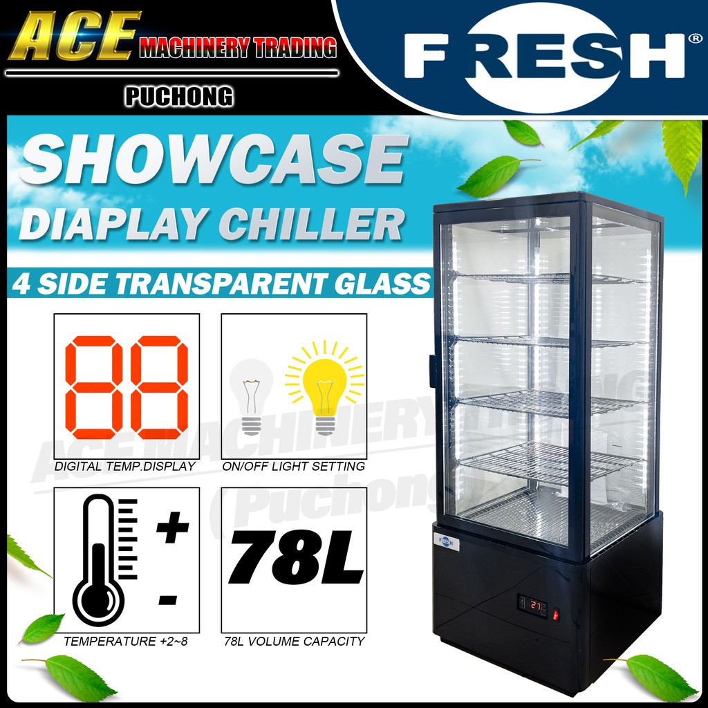 FRESH 4 Side Transparent Glass Display Cooler Showcase Display Chiller ...