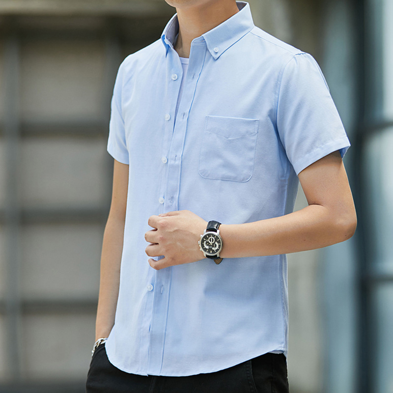 Oxford Cotton Men Shirt Short Sleeve Smart Casual Shirt Men Baju Plain ...