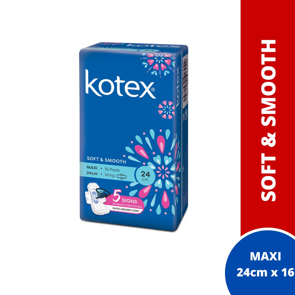 Kotex Soft & Smooth Maxi Wing (24cm x 8 Pads/16 Pads) | Shopee Malaysia