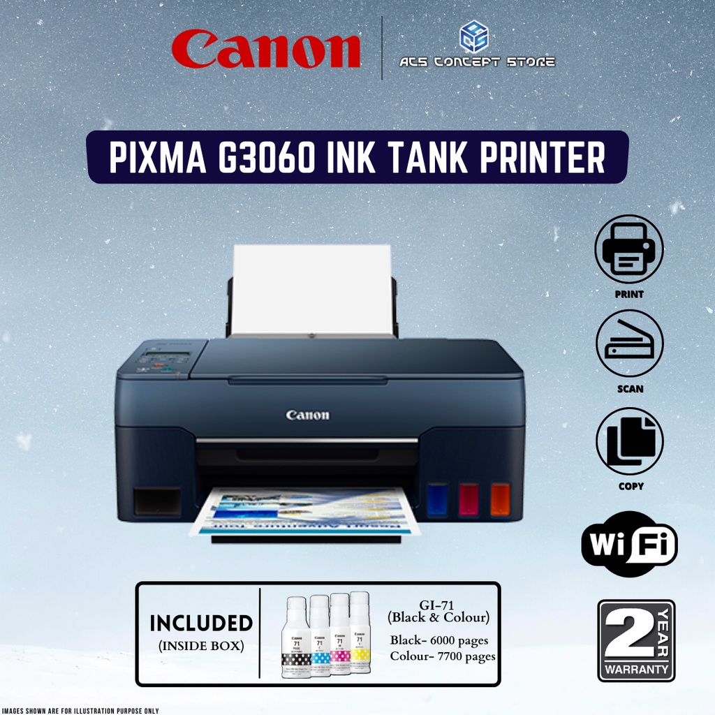 [READY STOCK] Canon PIXMA G3060 Refillable Ink Tank Wireless All-In-One ...