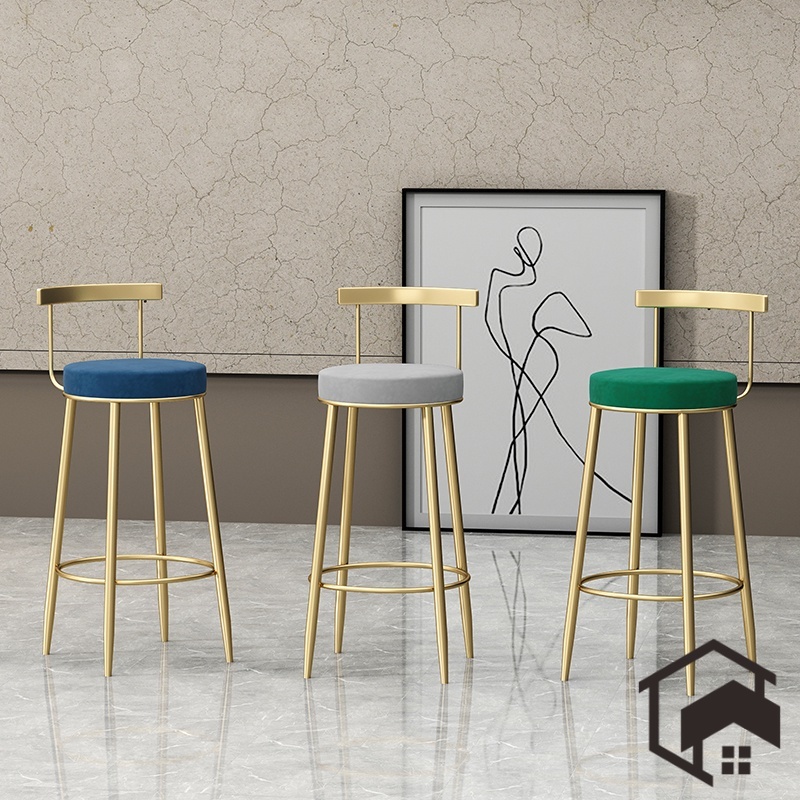 Bar Stool With Backrest Nordic Golden Wrought Iron Cafe Home Bar Chair ...