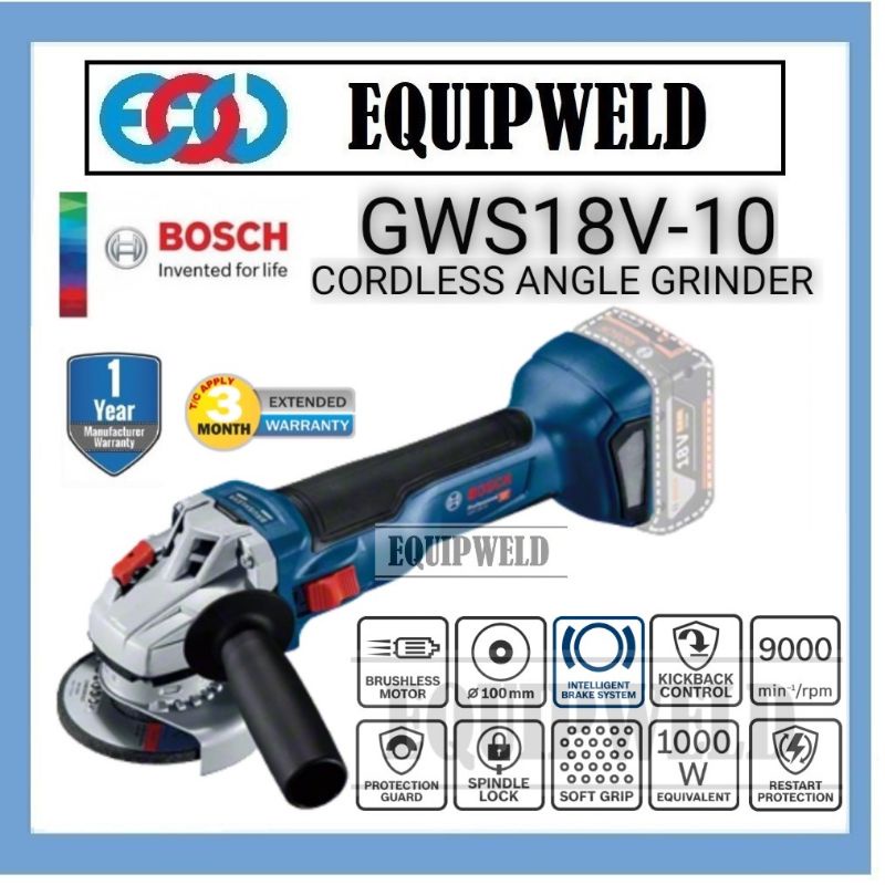 BOSCH 18V GWS18V-10 CORDLESS ANGLE GRINDER 100MM 4" 1000W - SOLO ...