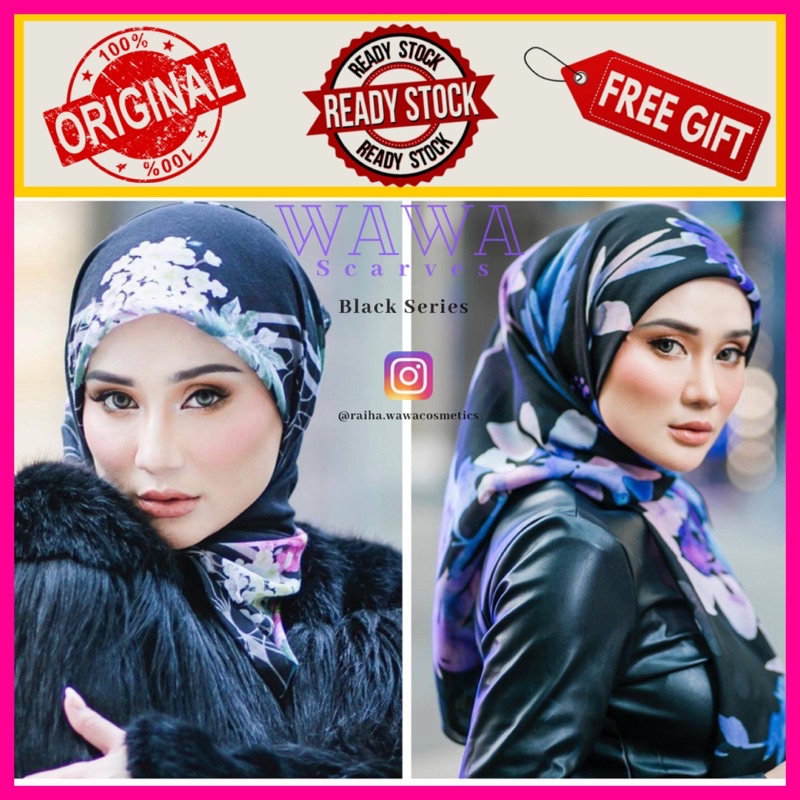🔥READY STOCK🔥 WAWA SCARVES/square hijab/tudung bawal/shawl/viral Black Series Edition bidang 45🔥 ...