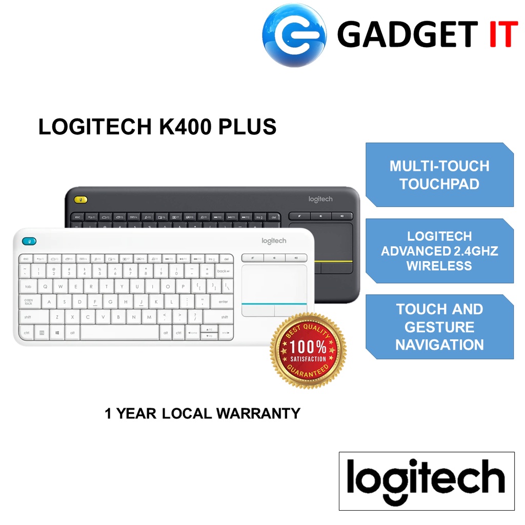LOGITECH K400 PLUS WIRELESS KEYBOARD BLACK / WHITE (920-007165 / 920 ...