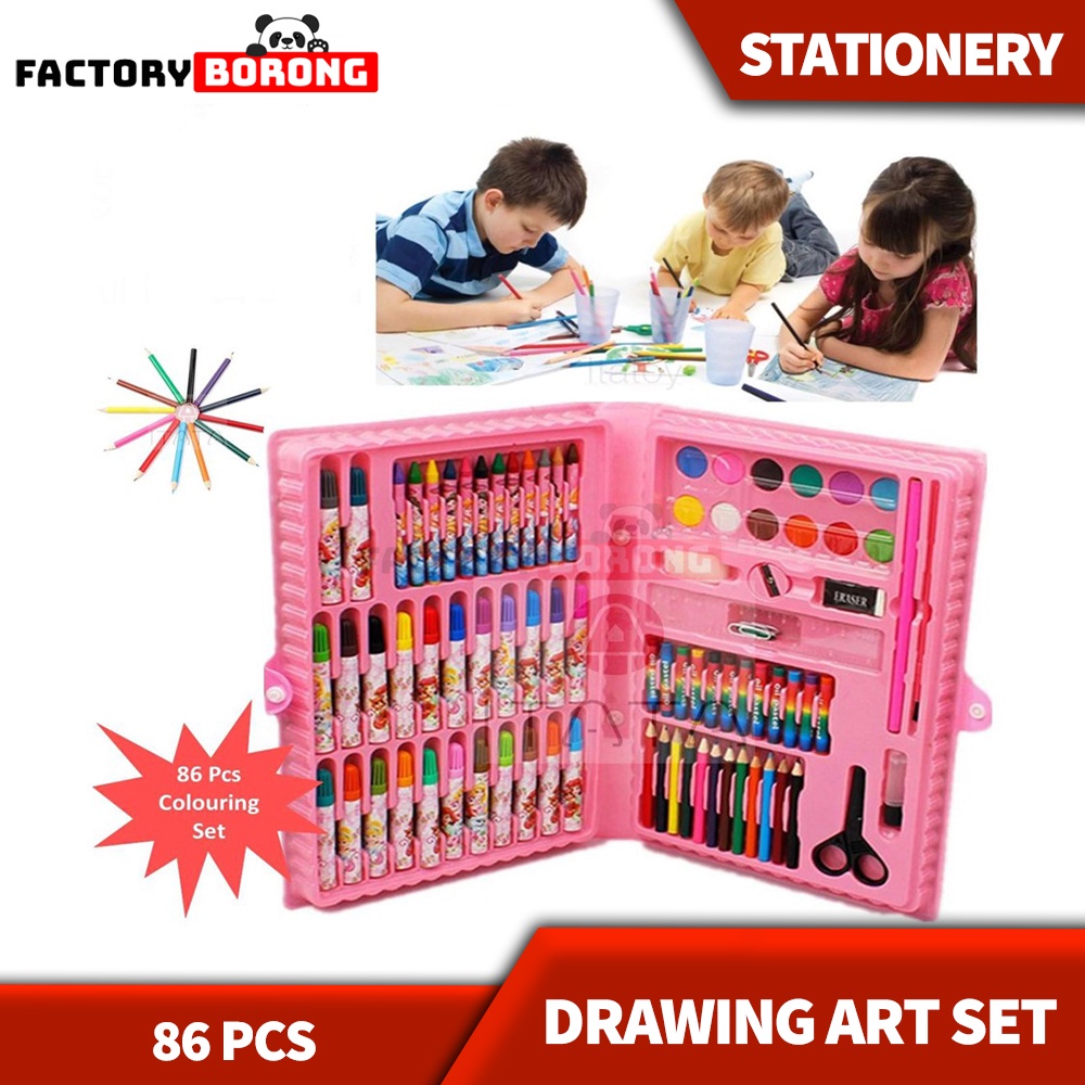 Kilang Borong 86 pcs Kids Painting Pen Crayon Drawing Art Set Color ...