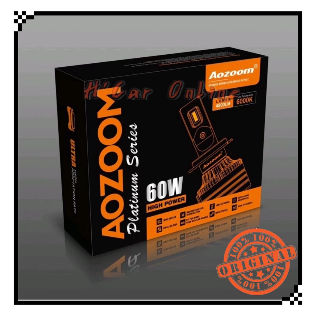 AOZOOM LED HEADLIGHT PLATINUM SERIES 60W 6000K 4300K Lampu LED Premium ...