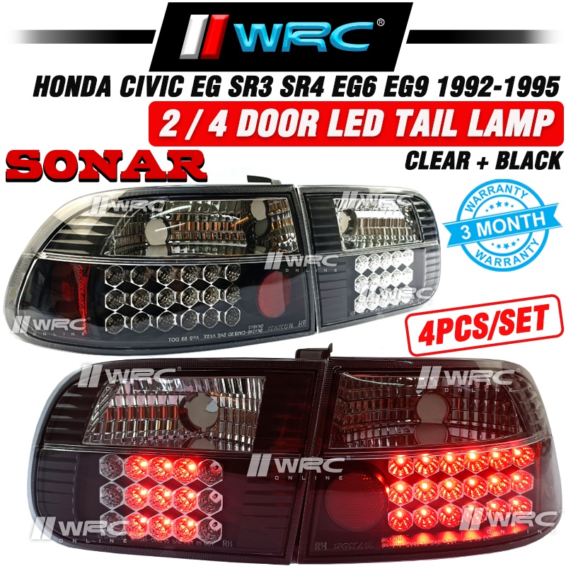 Sonar Honda Civic EG SR3 SR4 EG6 EG9 1992 - 1995 2 / 4 Door Led Tail Lamp ( Clear + Black ...