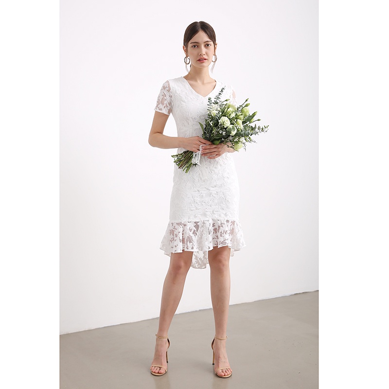 [Ready stock] Last size sales Luxe White Demure V neck Hi Low Lace ...