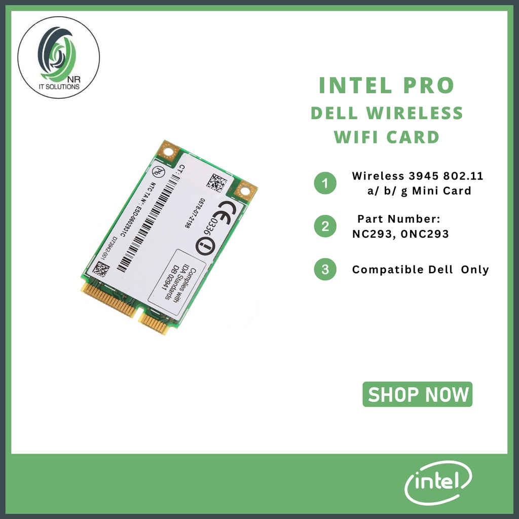 INTEL PRO DELL WIRELESS WIFI CARD 3945 802.11 A/ B/ G/ MINICARD - NC293 ...
