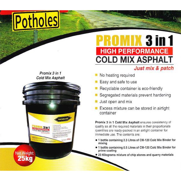 Promix 3in1 Cold Mix Asphalt Patch Potholes Tar Sejuk DIY Jalan Rosak ...