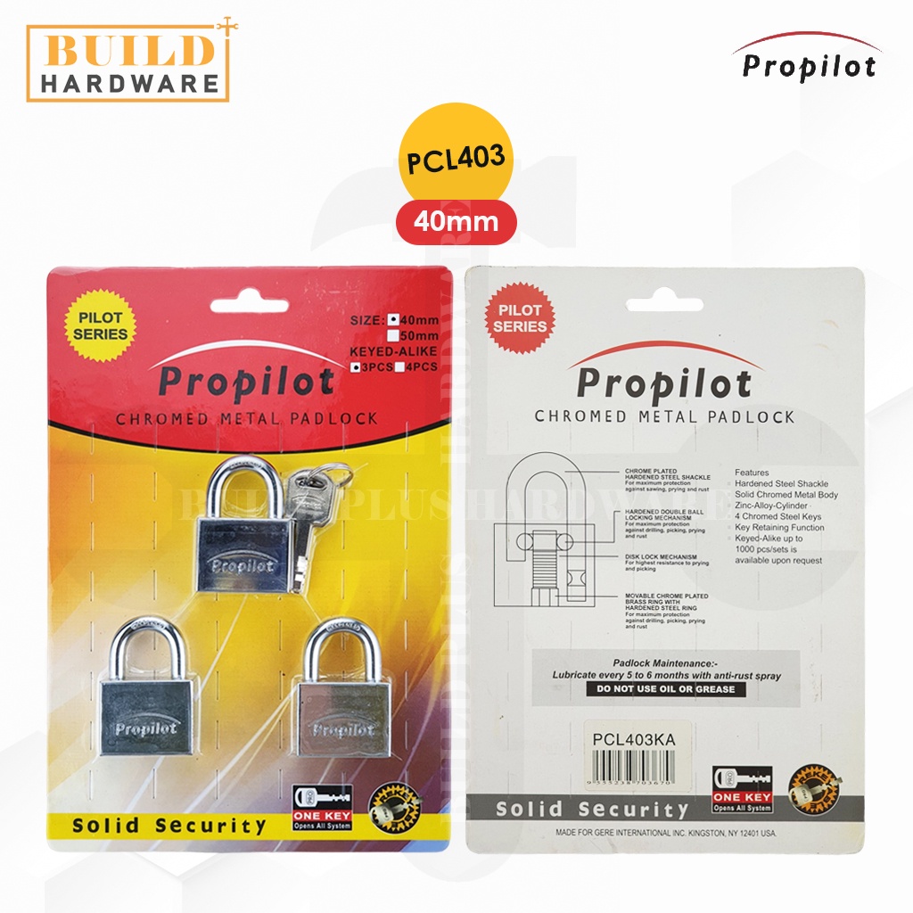 PROPILOT 40mm/50mm Keyed-Alike Padlock Chromed Metal Key Alike Antipick ...