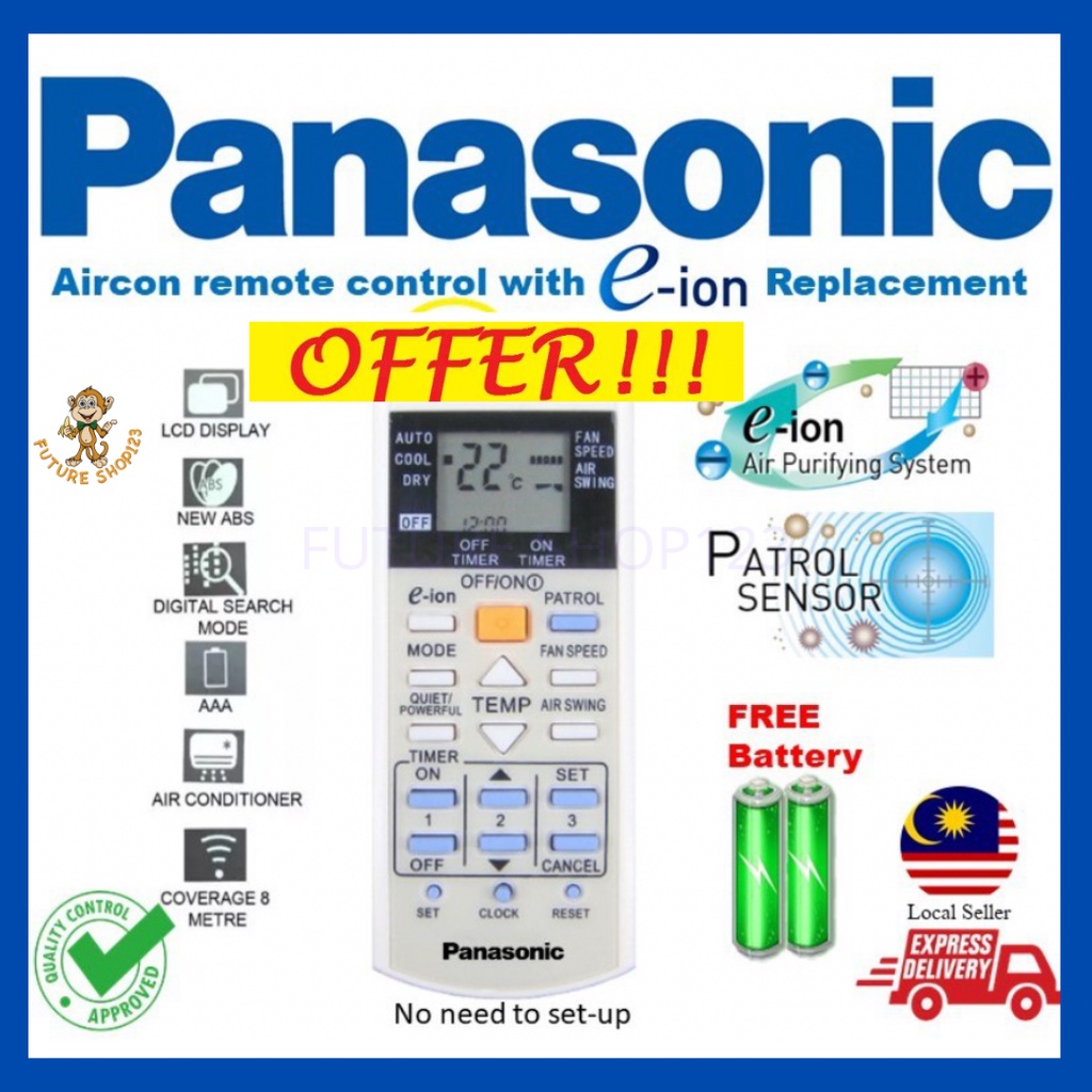PANASONIC Aircon Remote Control with e-ion -A75C3298,A75C2913,A75C3182 ...