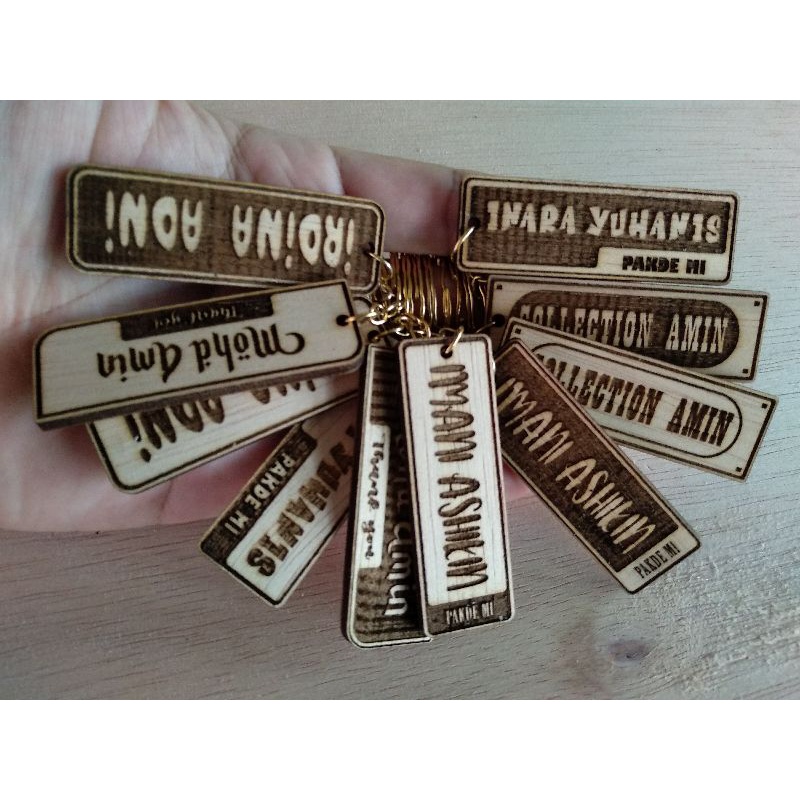 KeyChain Custom Name/ Design Engrave Wood Plywood Kayu Custom Nama ...