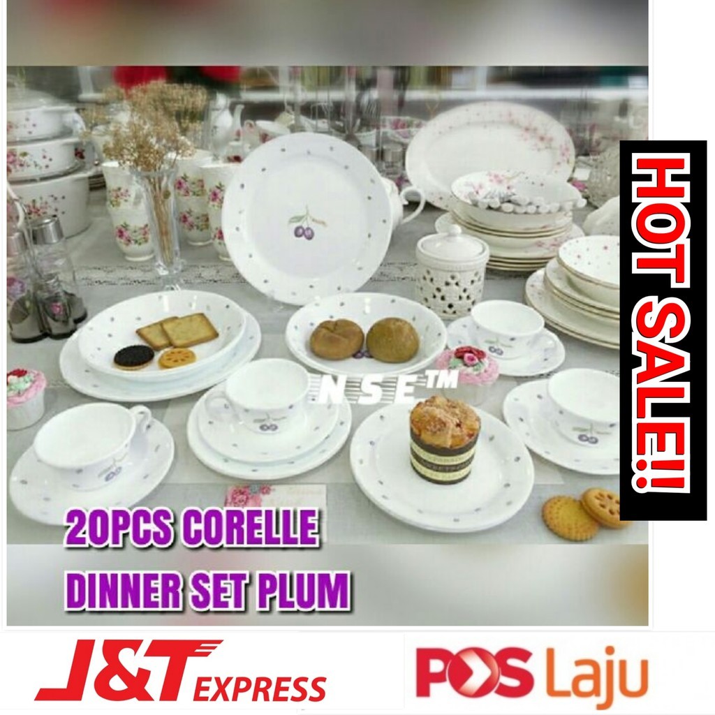 ORIGINAL! 20PCS CORELLE DINNER SET PLUM / SET PINGGAN CAWAN KACA ...