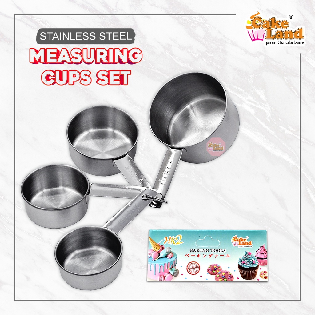 CAKE LAND Stainless Steel Measuring Cups (4 Pcs) | Shopee Malaysia