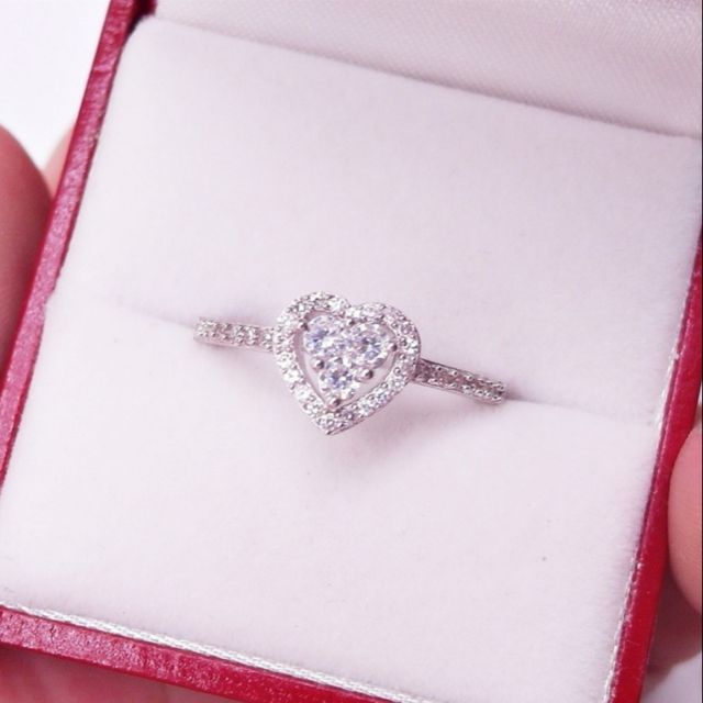 Cincin love putih / RINGS HEART SHAPE WHITE PLATED WHITE GOLD 925 ...