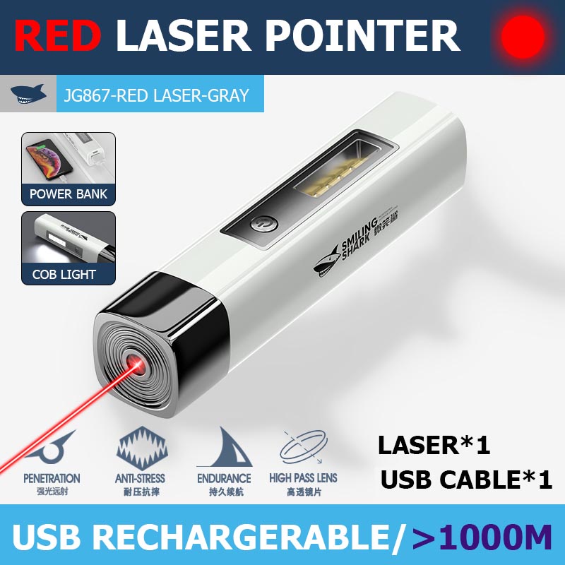 SmilingShark JG867 Green Laser Pointer Portable Red Laser Pen USB Rechargeable Laser Light cat ...