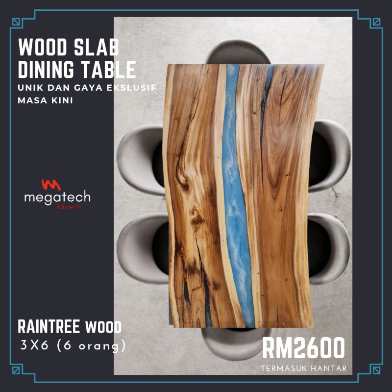Meja makan kayu balak / dining table wood slab | Shopee Malaysia