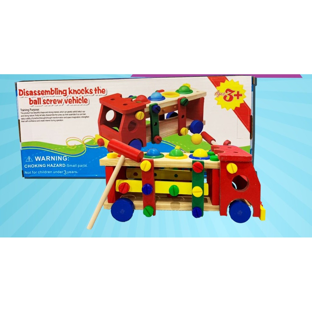 Children's Wooden Early Education Disassembly Nut Tool Car Toy Puzzle ...