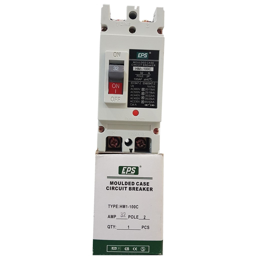 EPS Single Phase Moulded Case Circuit Breaker(MCCB) HM1-100C (32A 2Pole ...
