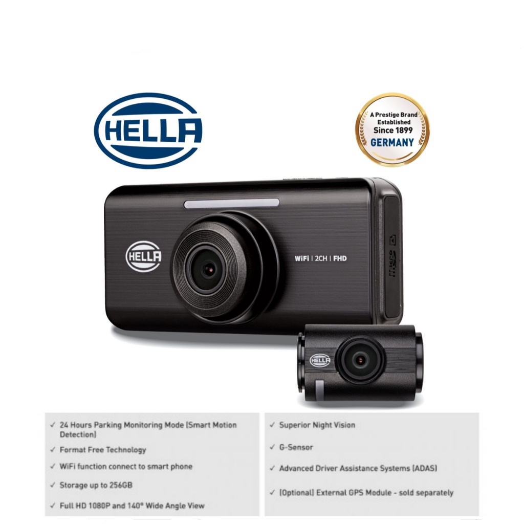 Hella Driving Video Car Recorder DR820 GPS Module WiFi 2 Channel Front ...