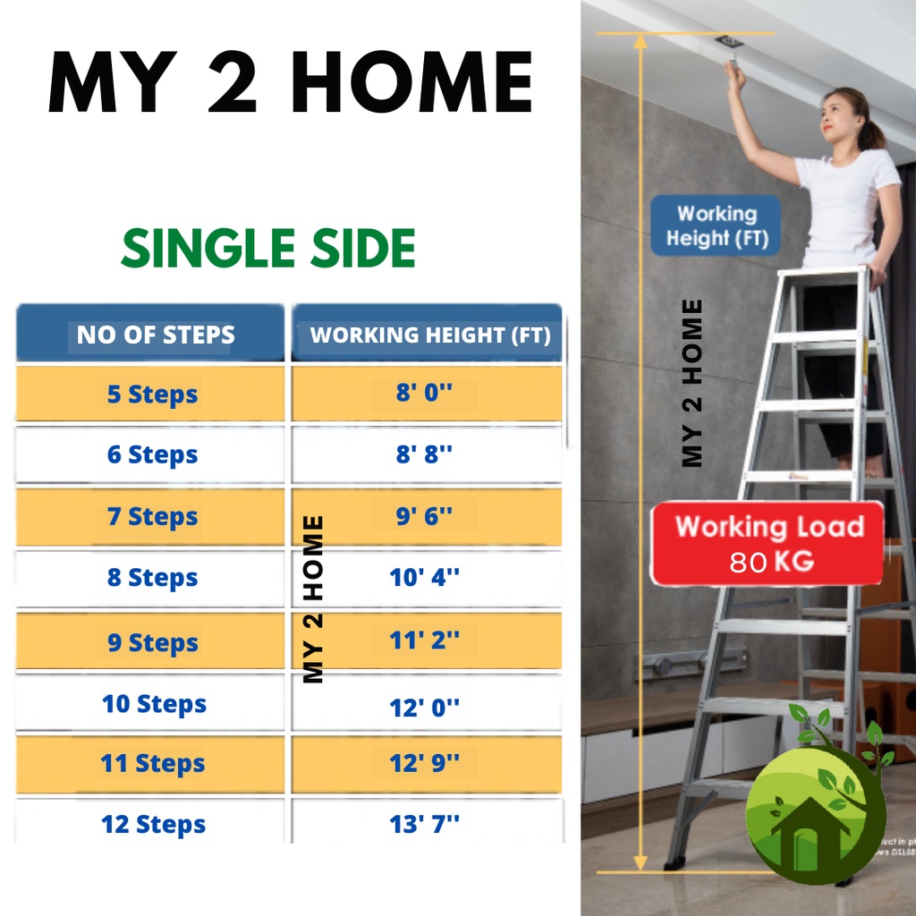 Single Sided Ladder Tangga Lipat Aluminium Ladder 4/5/6/7/8/9/10/11/12 ...