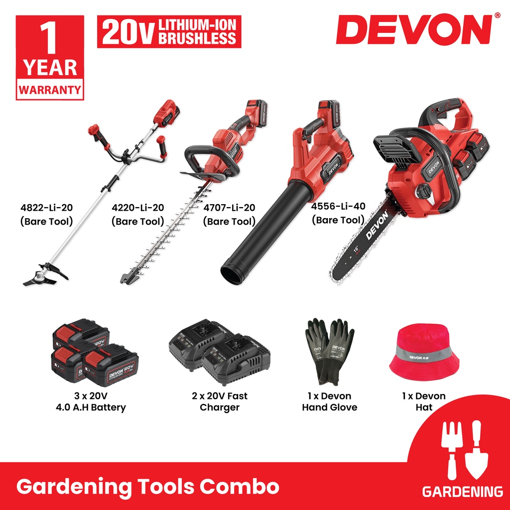 DEVON 20V Lithium-Ion Brushless Cordless Gardening Tools Combo [Free ...