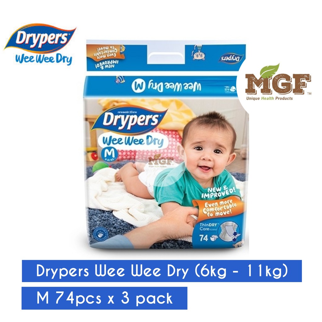 Drypers Wee Wee Dry - M (60pcs x 3 pack) | Shopee Malaysia