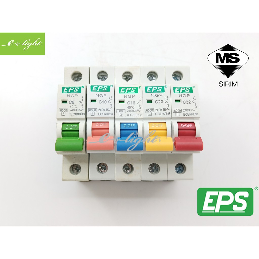 EPS MCB 6A, 10A, 16A, 20A, 32A 1 POLE (6KA) Miniature Circuit Breaker (SIRIM) | Shopee Malaysia