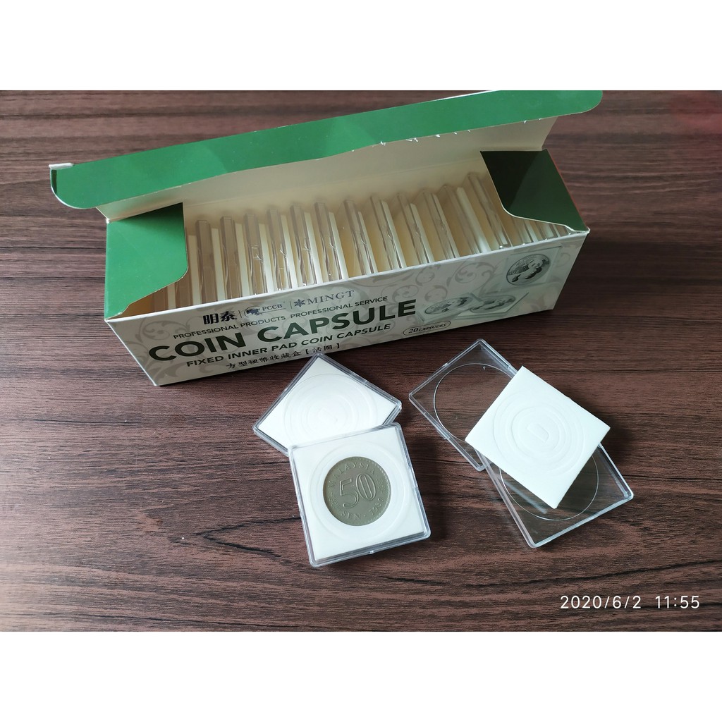 PCCB SQUARE Coin Capsule with Cushion (For 16 to 40 mm coins) - 20 pcs ...