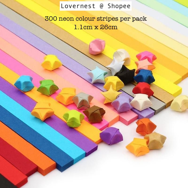 LOVERNEST 300pcs Neon Colour Origami Star Folding Stripes Paper ...