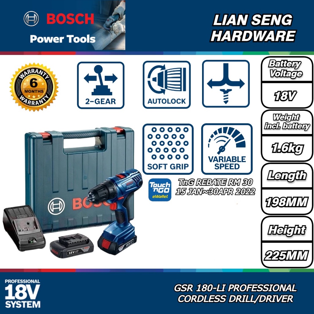 BOSCH GSR 180-LI CORDLESS DRILL | Shopee Malaysia