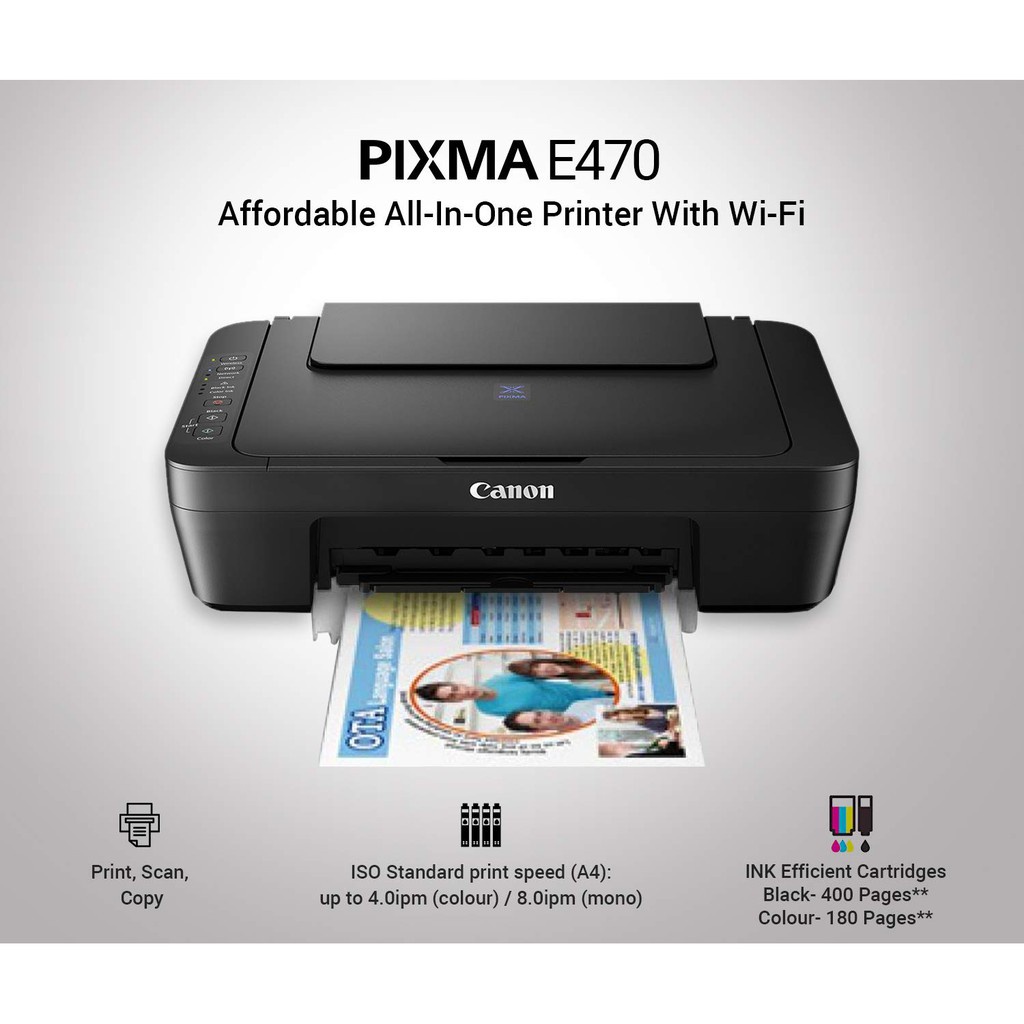 Canon Pixma 3 in 1 (Print Scan Copy) With WIFI Color Inkjet Printer E470 E 470 (Use PG-47 PG47 ...