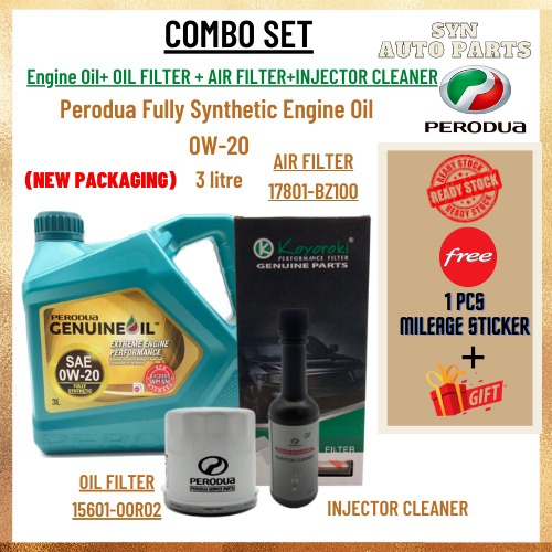 Perodua Fully Synthetic SAE 0W-20 Engine Oil (3L) + Perodua Oil filter ...