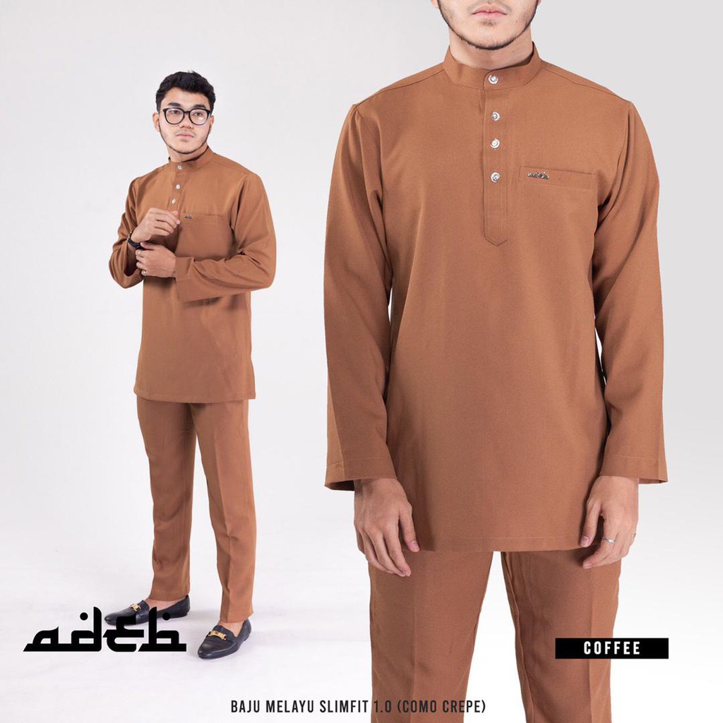 [FREE BUTANG] Baju Melayu Cutting Modern Slim Fit (COFFEE) | Shopee ...