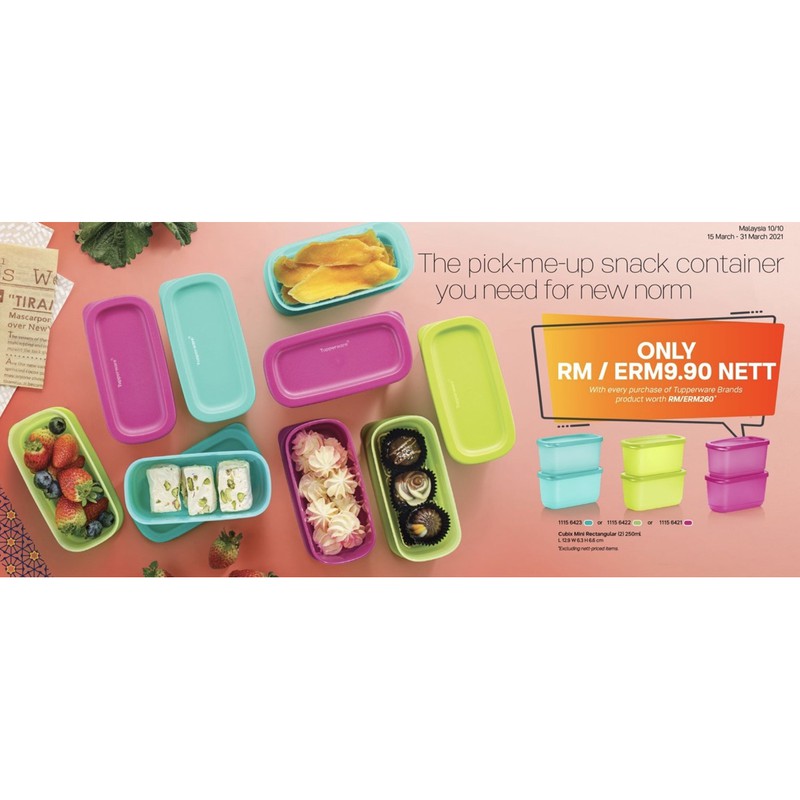 Tupperware Cubix Mini Rectangular 250ml (2pcs) | Shopee Malaysia