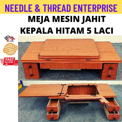 Meja Mesin Jahit Kepala Hitam 5 Laci / Black Head Sewing Machine Table ...